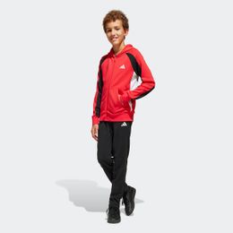Trainingsanzug adidas Sportswear "J CB FT TS", Kinder, Gr. 128, weiß (pure ruby, schwarz, weiß), Obermaterial: 55% Baumwolle, 36% Polyester, 9% Viskose, Sportanzüge