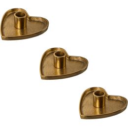 Kerzenhalter CREATIV DECO, gold (goldfarben), B:13cm H:4cm T:13cm, Aluminium, Kerzenhalter, Kerzenhalter, in eleganter Herzform, 3er Set