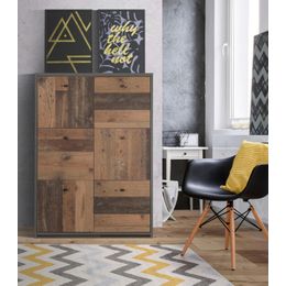 Kommode FORTE "CHEST", grau (betonoptik, old, wood vintage), B:77,2cm H:112,7cm T:29,6cm, Dekorfolie, FSC-zertifizierter Holzwerkstoff, Kunststoff, Metall, Sideboards, Breite ca. 77 cm
