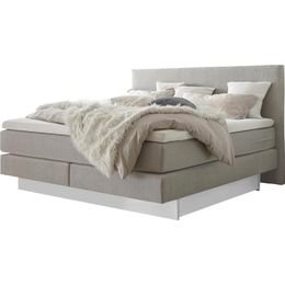 Boxspringbett Hasena "Denver", grau (grau, weiß), B:188cm L:210cm, Komplettbetten, Boxspringbett, Boxspringbett, Sockel, zwei Bettkästen inkl. gedämpftem Selbsteinzug