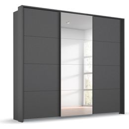 Schwebetürenschrank Rauch "Kleiderschrank Schrank Garderobe OTELI inkl. 3 Innenschubladen", grau (graumetallic), B:211cm H:233cm T:68cm, Holzwerkstoff, Schränke, mit Mittelspiegel und Passepartout optional mit Beleuchtung