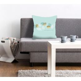Dekokissen queence "CELEBRATE LIFE", blau (senf, wei&szlig;, mint, t&uuml;rkis, bedruckt), B:40cm L:40cm, Polyester, Dekokissen_Sitzkissen_Kissenh&uuml;llen, mit bunten Ostereiern