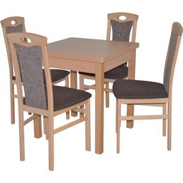 Essgruppe "5tlg. Tischgruppe", braun (braun, braun, braun), B:45cm H:95cm T:48cm, FSC-zertifiziertes teilmassives Holz, HOFMANN LIVING AND MORE, Sitzmöbel-Sets, Stühle montiert