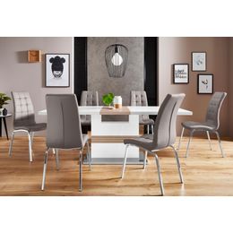 Essgruppe Inosign "Perez/Lila", weiß (weiß hochglanz, cappucino,), Sitzmöbel-Sets, mit 4 Stühlen, Tisch ausziehbar, Breite 160-200 cm