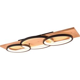 Trio LEUCHTEN LED Deckenleuchte "BARCA, dimmbare Deckenlampe aus Holz & Metall mit indirektem Licht", schwarz (schwarz matt), 1, H: 10cm, 1 Stk., Leuchten, LED warmweiß & 4700 Lumen, für Wand- und Deckenmontage, 3 Dimmstufen