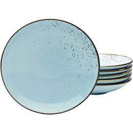Suppenteller Creatable "Essteller NATURE COLLECTION", blau (hellblau), Ø:22cm, Steinzeug, Speiseteller, Teller Set für 6 Personen, Ø 22 cm, Steinzeug, tiefe Teller