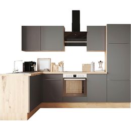 Winkelküche, front: grau matt, korpus: artisan eiche nachbildung, arbeitsplatte: artisan eiche nachbildung, Komplettküchen-Sets, B/H/T: 280 x 211 x 60, Winkelküche, Breite 280 cm, mit Soft-Close, in exklusiver Konfiguration für OTTO, B:280 H:211 T:60