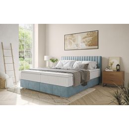 Boxbett Inosign "Thor mit Bettkasten, inkl. Matratze, Topseller", blau (savona 25 blau), B:186cm L:208cm, Komplettbetten, Boxspringbett, Topper und Zierkissen, in verschiedenen Härtegraden verfügbar