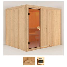 Sauna Karibu "Gitte", beige (naturbelassen), ohne Ofen, (ohne Ofen), Saunen, ohne Ofen