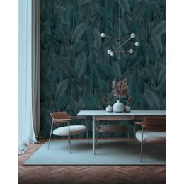 Fototapete Komar "Digitaldruck Vlies - Bain de Feuilles - Größe 300 x 250 cm", bunt (blau,grün), Rollen:, Vlies, Tapeten, Wohnzimmer, Schlafzimmer