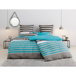 H.I.S. Bettwäsche H.I.S "Majoran", blau (türkis), B/L: 135cm x 200cm, 1 Stk., 1 Stk., Biber, B/L: 40cm x 80cm, 2, Biber, Obermaterial: 100% Baumwolle, Bettwäsche, gestreifte Bettwäsche in verschiedenen Qualitäten