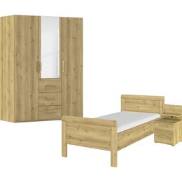 Schlafzimmer-Set Rauch "Komplettschlafzimmer Schlafzimmer EVELYN", braun (asteiche), Bett 100x200cm + ohne Matratze, B/H: 100cm x 200cm, Bett 100x200cm, Holzwerkstoff, Schlafzimmermöbel-Sets, Schrank und Bett in 2 Breiten, Nachttisch mit Paneel MADE IN GERMANY