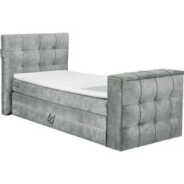 Boxspringbett "Richmond", grau, B:134cm L:243cm, SET ONE BY Musterring, Komplettbetten, Boxspringbett, versenkbarer TV- Halterung mit Fernbedienung