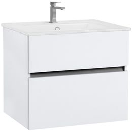Waschtisch Home Affaire "Wisla, Waschplatz, Badezimmerschrank", weiß (weiß, weiß), B:60cm H:52cm T:45,5cm, Spanplatte, Waschtische, Badmöbel für Wandmontage mit Klappe, Schublade und Keramik Waschbecken