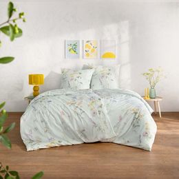 Bettwäsche Estella "Primavera", grün (mint), B/L: 155cm x 220cm, Batist, B/L: 80cm x 80cm, 2 Stk., Batist, Obermaterial: 100% Baumwolle, Bettwäsche