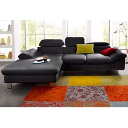Ecksofa COTTA "Driver L-Form", schwarz, B:268cm H:73cm T:169cm, LEDER BEEFY (ein abgedecktes Spalt-Rindsleder) im Sitz und R&uuml;cken (Korpus in Kunstleder);Luxus-Kunstleder;Kunstleder SOFTLUX;NaturLEDER (echtes Rindsleder), R&uuml;ckseite mit schwarzem Spannstoff bezogen, Sofas, Ecksofa, mit Kopfteilverstellung, wahlweise mit Bettfunktion & Bettkasten, Topseller