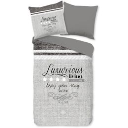 Wendebettwäsche "Suite", grau, B/L: 135cm x 200cm, 1 Stk., 1 Stk., Microfaser, B/L: 80cm x 80cm, 2 Stk., Microfaser, Obermaterial: 100% Polyester, PURE LUXURY COLLECTION, Bettwäsche, Mikrofaser, 135x200, 2 Teilig, Pflegeleicht, Wendeoptik, Simple, Grau