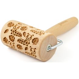Teigroller Folkroll "Raupen", braun (holzfarben), L:16,5cm Ø:5,5cm, Massivholz, Teigroller, Keksteig im Handumdrehen mit Motiv versehen