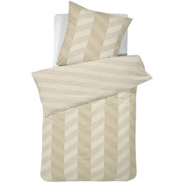 Bettwäsche Damai "Atomy", beige, B/L: 135cm x 200cm, 1 Stk., 1 Stk., Satin, B/L: 80cm x 80cm, 2 Stk., Satin, Obermaterial: 100% Baumwolle, Bettwäsche, mit Fischgrätmuster