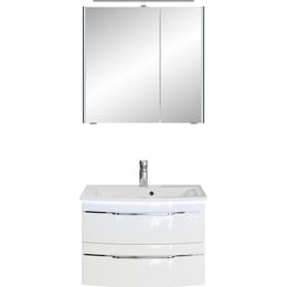 Badmöbel-Set SAPHIR "Serie 7045 2-teilig Mineralmarmor-Waschtisch mit LED-Spiegelschrank", weiß (weiß hochglanz), B:73,2cm H:200cm T:49,8cm, Spanplatte, Kastenmöbel-Sets, Badezimmer-Set 73,2 cm breit, inkl. Türdämpfer, 2 Türen, 2 Schubladen