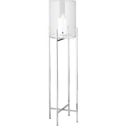 Windlicht Fink "ODEON", silber (silberfarben), H:101cm Ø:25cm, Edelstahl, Glas, Kerzenhalter, Kerzenhalter aus Edelstahl und Glas, Ø ca. 25 cm
