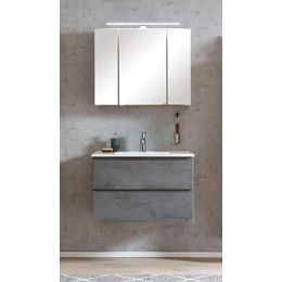 Badmöbel-Set Welltime "Sölden", grau (oxid beton), B:80cm H:200cm T:47cm, MDF, Kastenmöbel-Sets