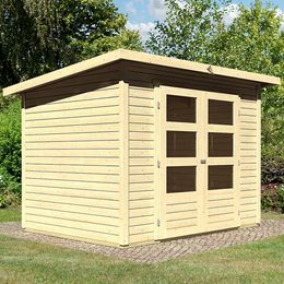 Gartenhaus Karibu "Stockach 3", beige (naturbelassen), Fußboden im Gartenhaus, ohne Dacheindeckung, Holzwerkstoff, Gartenhäuser, naturbelassen, terragrau oder anthrazit