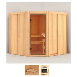 Sauna Karibu "Jarin", beige (naturbelassen), ohne Ofen, (ohne Ofen), Saunen, ohne Ofen