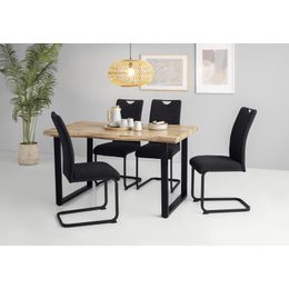 Essgruppe Hela "GISELLE Esszimmer, Essgruppe, Sitzgruppe TOPSELLER", braun (wildeiche, schwarz, schwarz, schwarz), Sitzmöbel-Sets, Esstisch U-Gestell Metall, Tischplatte mit Baumkante, OTTOs Choice