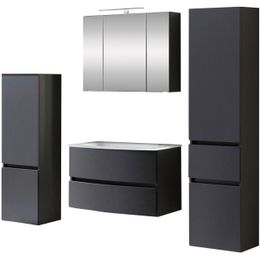 Badezimmer-Set Welltime "Kaunas", grau (matt grau, grau), B:160cm H:200cm T:49cm, Kastenmöbel-Sets, Waschtisch-Set mit Midischrank und Seitenschrank, Breite 160 cm