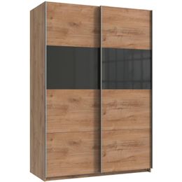 Schwebetürenschrank wimex "Bramfeld TOPSELLER Kleiderschrank", braun (plankeneiche, absetzung grauglas), B:135cm H:198cm T:64cm, Schränke, mit Glaselementen und zusätzlichen Einlegeböden, Topseller