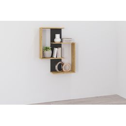Wandregal FMD "Kreta", braun (artisan eichefarben, matera), B:65cm H:85cm T:20cm, Holzwerkstoff, Melamin, Spanplatte, Regale, Wandregal mit 4 Ablageflächen