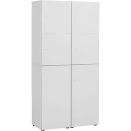 Garderoben-Set Schildmeyer "Locked Spind Schrank Set mit 4 Spinden", weiß (mattweiß), elektronisches RFID-Schloss, Holzwerkstoff, Kastenmöbel-Sets, 2x Spind mit 1 Tür, 2 x Spind mit 2 Türen, Made in Germany