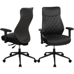Schreibtischstuhl Duo Collection "TURSI", schwarz (schwarz, schwarz), B:67cm H:117cm T:67cm, Mikrofaser: 100% Polyester, Stühle, 2-D Armlehnen, Sitztiefen- und höhenverstellung, Lederlook-Mikrofaser