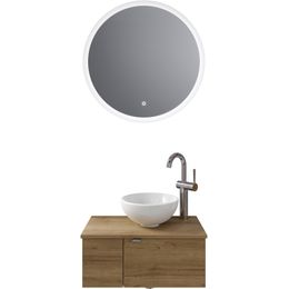Badmöbel-Set SAPHIR "Serie 6915", braun (riviera eiche, riviera eiche), B:70cm H:200cm T:35cm, Kastenmöbel-Sets, Gäste-Bad, 70 cm breit, mit LED-Spiegel, offenem Fach und 2 Türen
