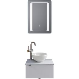 Badmöbel-Set SAPHIR "Serie 6915", weiß (schneeweiß glanz, marmor weiß), B:51cm H:200cm T:35cm, Kastenmöbel-Sets, Gäste-Bad, 51 cm breit, mit LED-Spiegel und 1 Tür