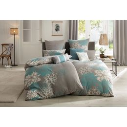 Bettwäsche Home Affaire "Susan in Gr. 135x200 oder 155x220 cm", blau (türkis, grau), B/L: 135cm x 200cm, 1 Stk., 1 Stk., Biber, B/L: 80cm x 80cm, 2, Biber, Obermaterial: 100% Baumwolle, Bettwäsche, in verschiedenen Qualitäten, romantische Bettwäsche mit Blumen