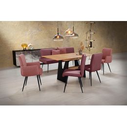K+w Komfort & Wohnen Essgruppe K+W KOMFORT & WOHNEN "Giacomo I", rot (carbernet, coral,), Flachgewebe 775 Leder CLOUD, Synchron-Auszug, Länge Esstisch: 160cm,Länge Esstischmaximal: 200cm,Breite/Sitzbreite Bank: 177cm, Sitzmöbel-Sets, 2 Stühle und Bank, 2 Armlehnenstühle Stoff 775, Tisch 160 oder 180 cm