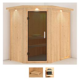 Sauna Karibu "Clara", beige (naturbelassen), ohne Ofen, (ohne Ofen), Saunen, ohne Ofen