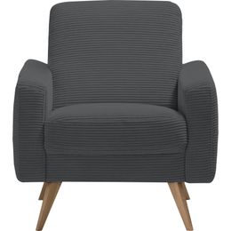 Sessel exxpo - SOFA FASHION "Samso, Loungesessel", grau (anthrazit), B:82cm H:87cm T:80cm, 100% PES, Sessel, Einzelsessel, elegant und bequem, aktueller Cord Bezug