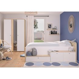 Stauraumbett GAMI "MATIS", beige (kastanie natur nachbildung, weiß, kastanie natur nachbildung, weiß, kastanie natur nachbildung, weiß), B:125cm H:80cm L:207cm, Betten