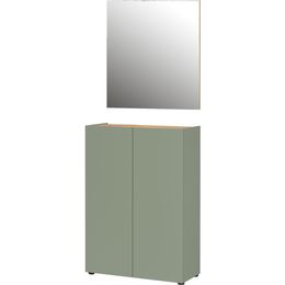 Garderoben-Set Germania "Alviano", grün (taupegrün, navarra, eiche, nachbildung), ohne Garderobenpaneel, Glas, Spanplatte, Kastenmöbel-Sets, mit eckigem Spiegel, optional mit Hakenpaneel, Made in Germany