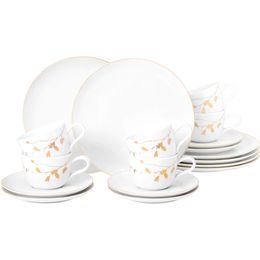 Kaffeeservice Seltmann Weiden "Geschirr-Set, 18 Teile, Liberty Golden Rose Hip", gold (weiß, goldfarben), 18 Stk., Porzellan, Geschirr-Sets, Tassen, Untertassen, Teller, Made in Germany, 18 Teile, für 6 Personen