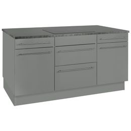 Kücheninsel Optifit "Bern", grau (küche: grau, korpus: basaltgrau, arbeitsplatte: anthrazit), B:160cm T:95cm, Komplettküchen-Sets, Stellbreite 160x95 cm mit höhenverstellbaren Füßen, mit Metallgriffen
