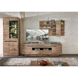 Wohnwand Innostyle "BELLANO", braun (außen viking oak nature nb, innen graphit nachbildung), B:322cm H:202cm T:44cm, Glas, Holzwerkstoff, MDF, Kastenmöbel-Sets, inkl. LED-Beleuchtung