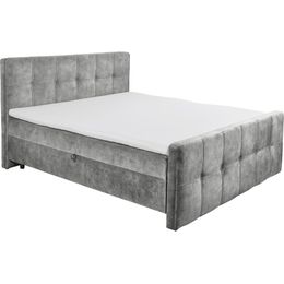 Boxbett ED EXCITING DESIGN "Valetta", grau (hellgrau), B:185cm L:224cm, 100% Polyester, Komplettbetten, Boxspringbett, mit Bettkasten, inkl. Topper