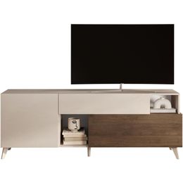 Lowboard Inosign "Monaco in Breite 181 cm, TV-Schrank mit Tür, Klappe und Schubkasten", weiß (cashmere, mercure nb holzstruktur), B:181 T:42, Sideboards, Fernsehtisch, TV-Schrank, Soft/Self Closing