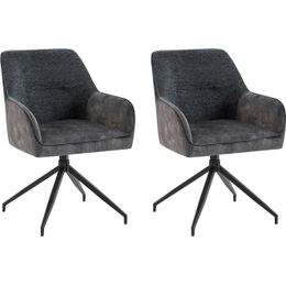 Esszimmerstuhl ByLiving "Jacky 2er-Set", grau (anthrazit, schwarz), B:62cm H:87cm T:56cm, Metall, Polyester, Stoff, Stühle, drehbarer Stuhl mit Taschenfederkern und moderner Stoffkombination