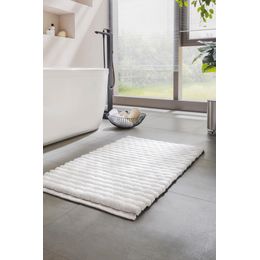 Badematte Kleine Wolke "Avera", weiß (polarweiß), H:50mm, Baumwolle, Polyester, Badematten, Badteppich, Uni Farben, handgewebt, quadratisch & rechteckig