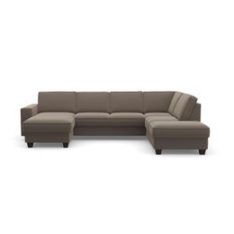 Wohnlandschaft Home Affaire "County U-Form", beige (dunkelbeige), B:309cm H:81cm T:213cm, Luxus-Microfaser (100% Polyester);Struktur fein (100% Polyester);Luxus-Microfaser weich (9&szlig;% Polyester, 10% Polyamid), Sofas, Wohnlandschaft, wahlweise Ottomane links oder rechts, mit Federkern-Polsterung
